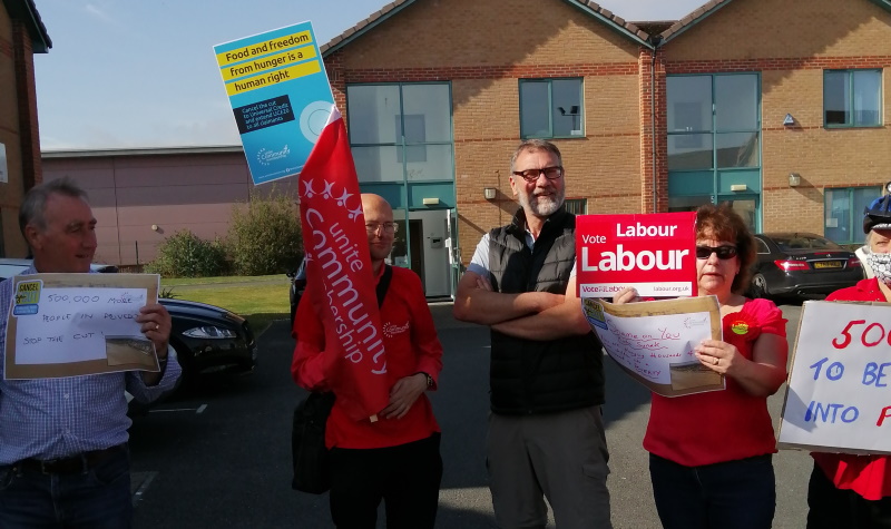 Protest against universal credit cut held outside Rishi Sunak's office ...